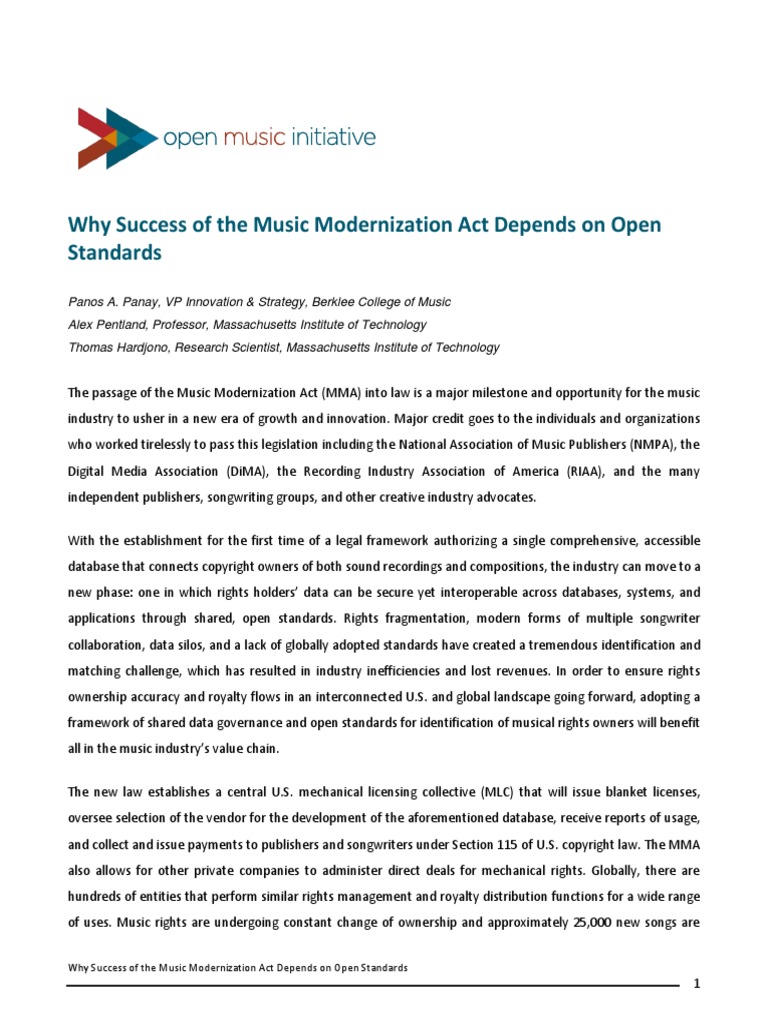 Why Success of The Music Modernization Act Depends On Open Standards ...