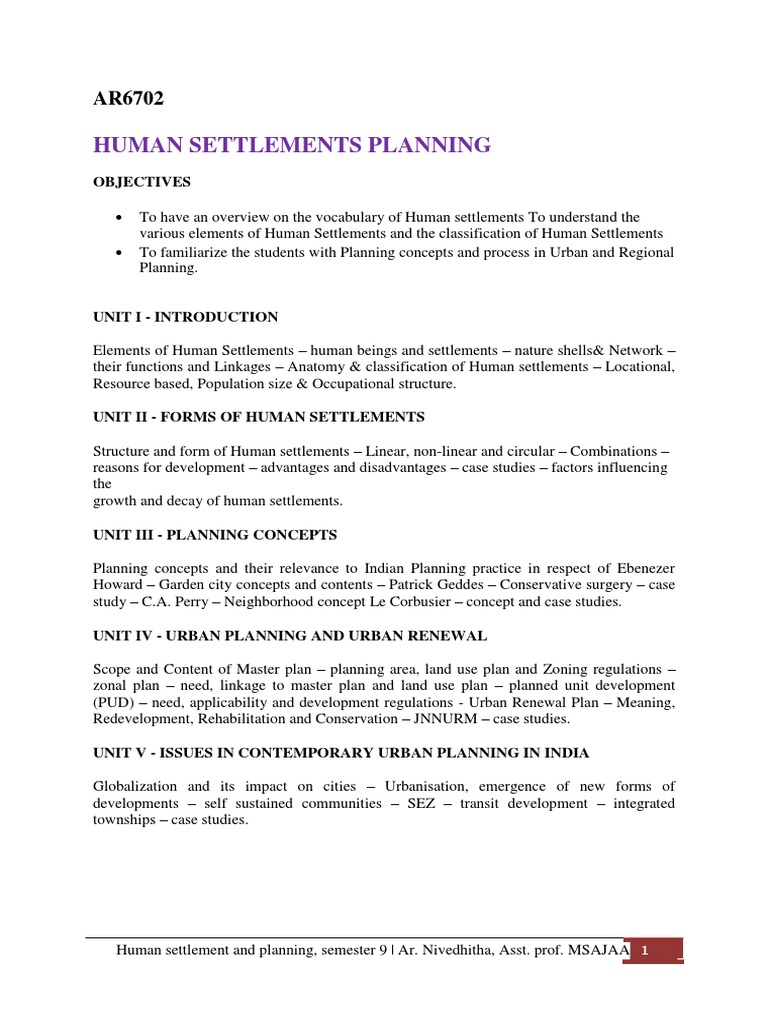 Human Settlements Planning: Objectives | PDF | Plough | Village
