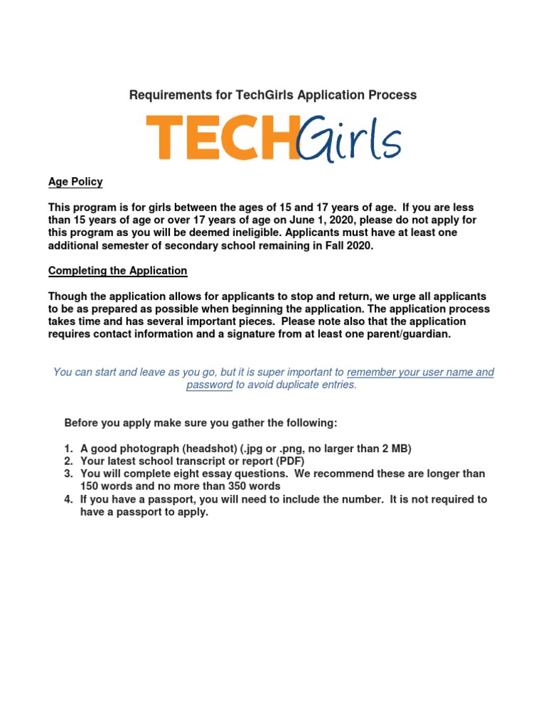 TechGirls Application Guide | PDF