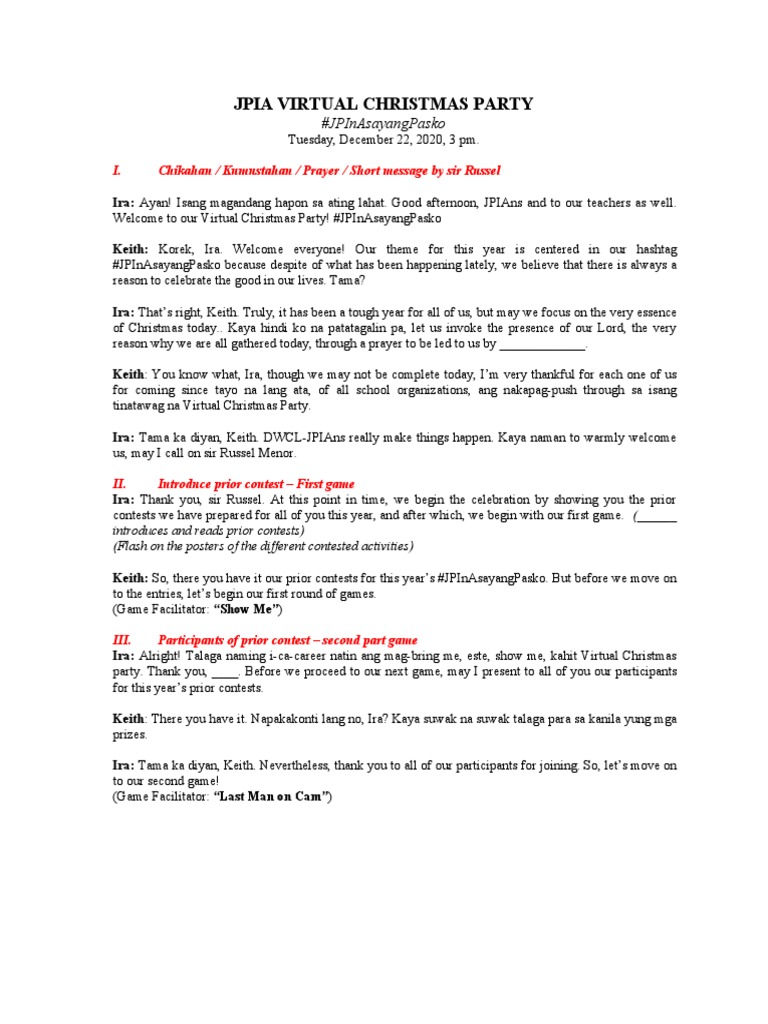 JPIA VIRTUAL CHRISTMAS PARTY Script | PDF