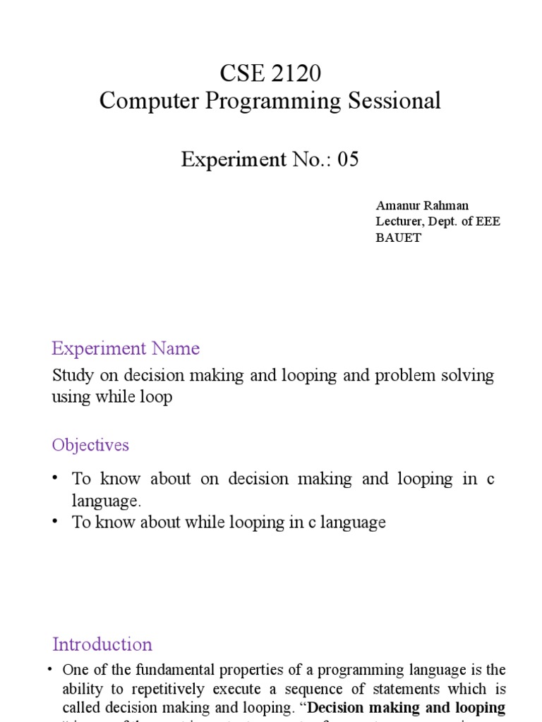 CSE 2110 Experiment 05 | PDF | Control Flow | Summation