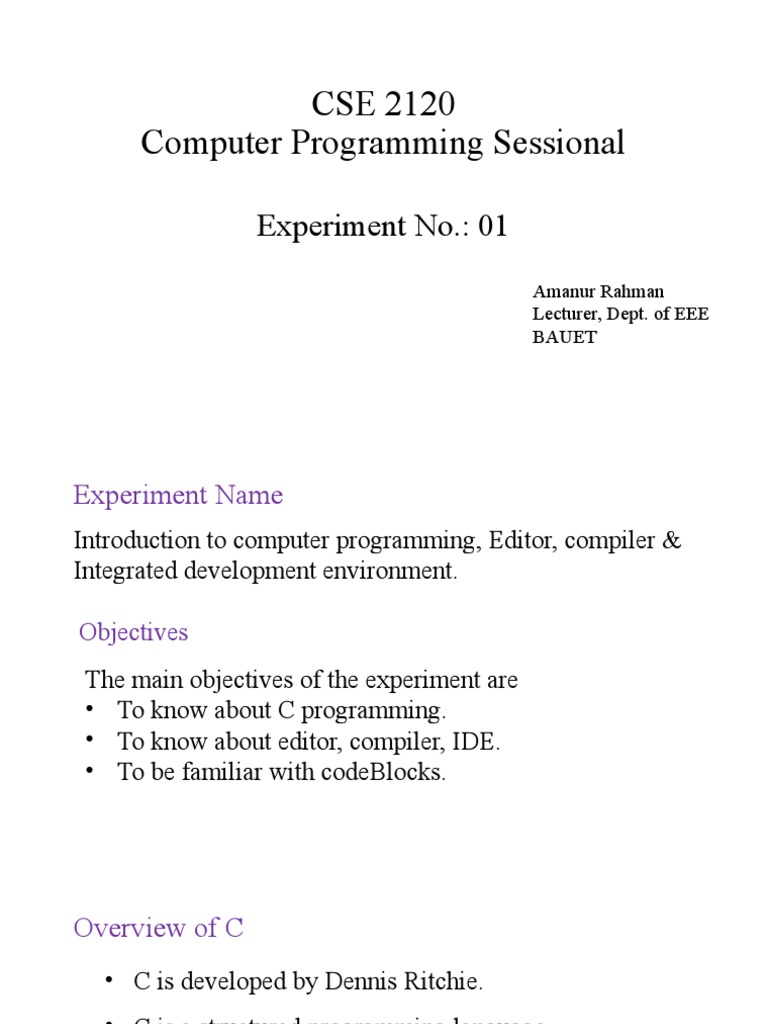 CSE 2110 Experiment 01 | PDF | Computer Program | Programming
