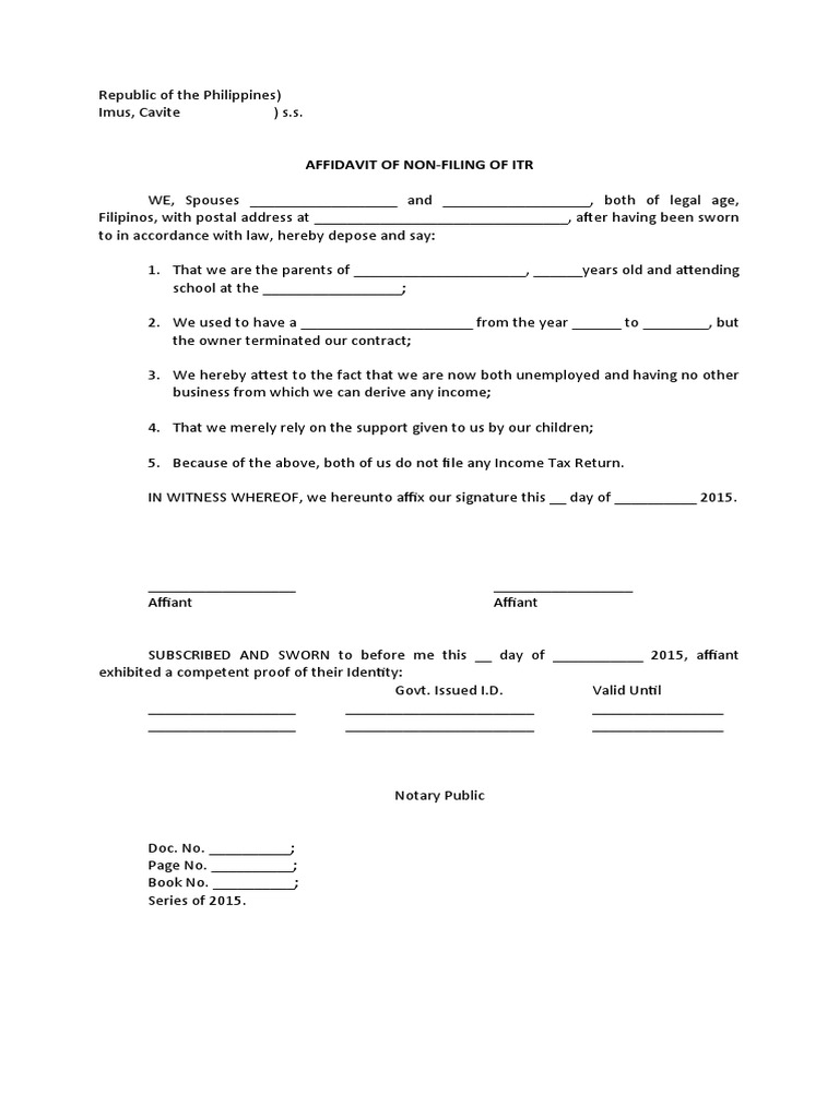 Affidavit of Non-Filing of Itr | PDF