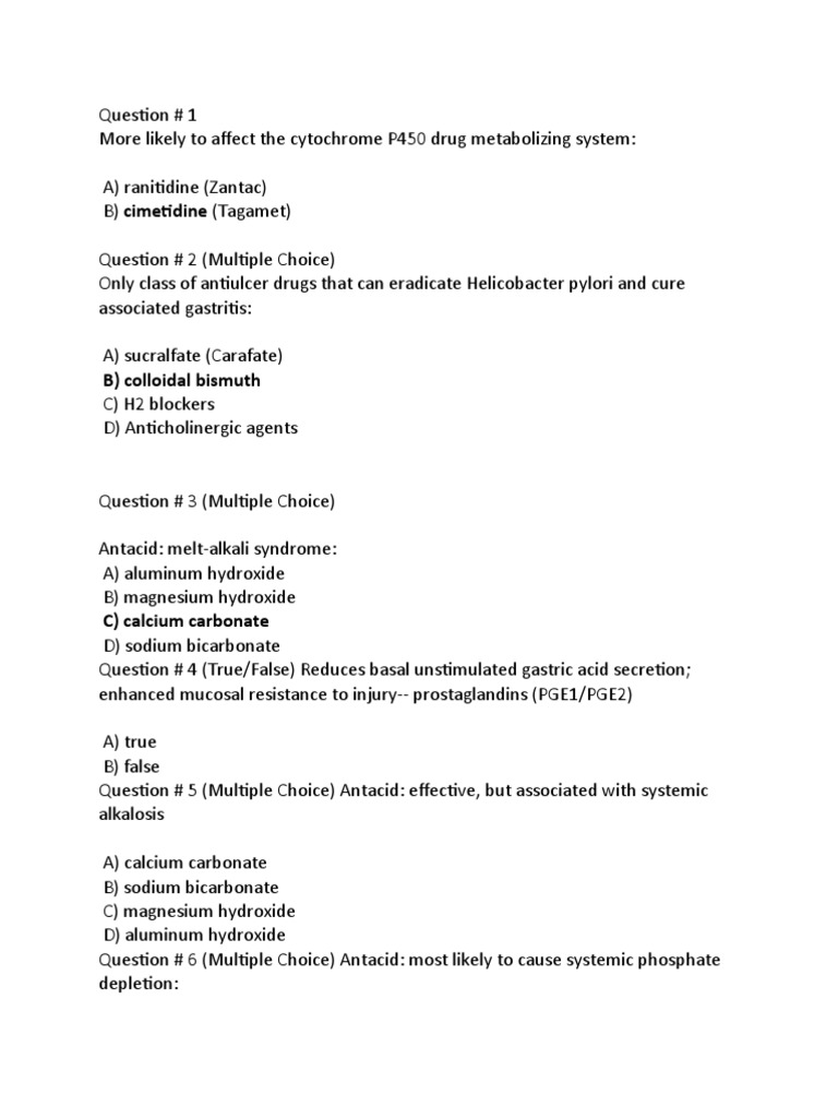 Git MCQ | PDF | Pharmacology | Gastroenterology