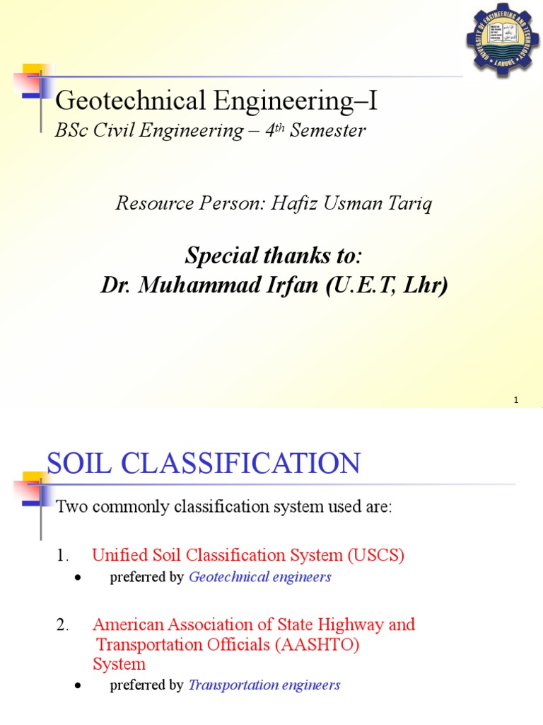 Classifying Soils According to the Unified Soil Classification System ...