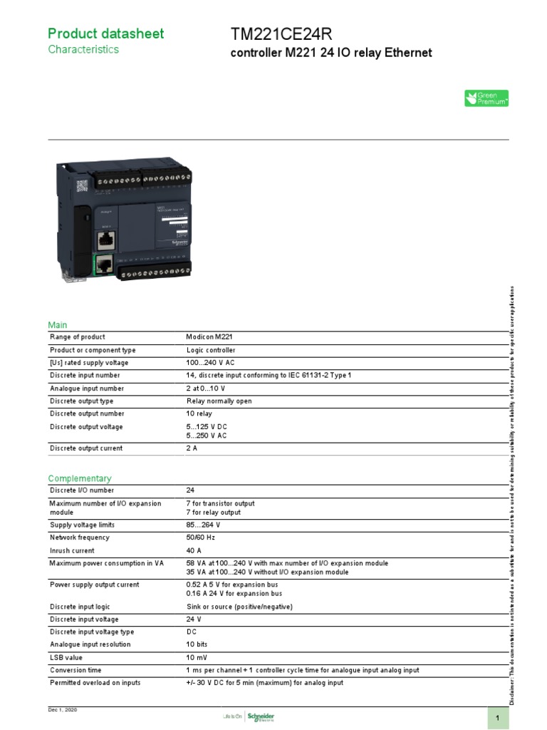 PLC - Modicon M221 - TM221CE24R | PDF | Usb | Power Supply