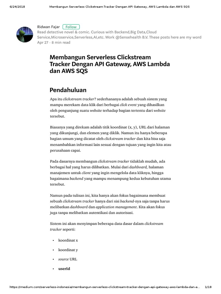 Membangun Serverless Clickstream Tracker Dengan API Gateway, AWS Lambda Dan AWS SQS PDF | PDF