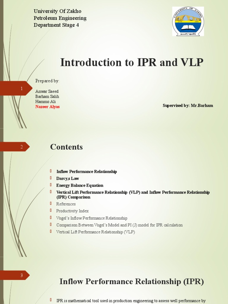 Introduction To IPR and VLP: University of Zakho Petroleum Engineering ...