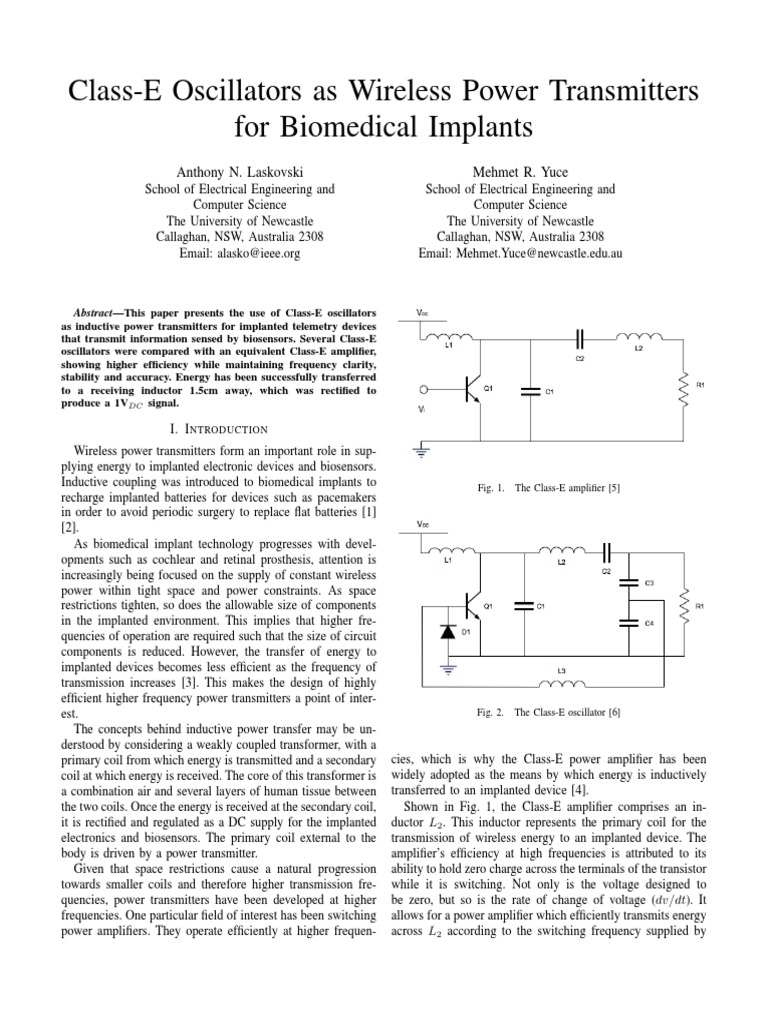 Class-E Oscillators As Wireless Power Transmitters For Biomedical ...