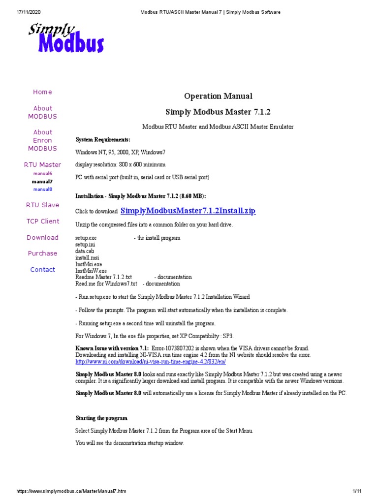 Modbus RTU - ASCII Master Manual 7 - Simply Modbus Software | PDF ...