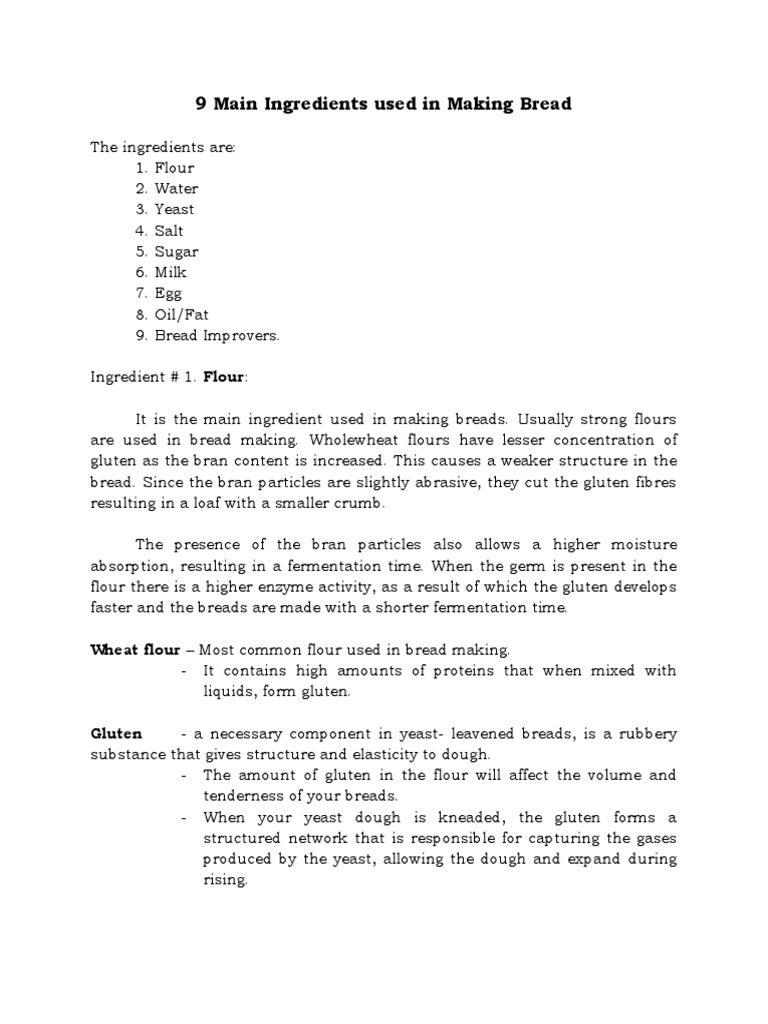 Key Ingredients for Bread Making | PDF | Breads | Flour