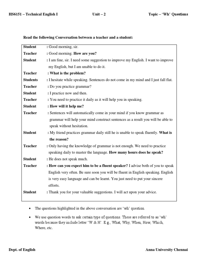 Grammar WH Questions | PDF | Question | English Language