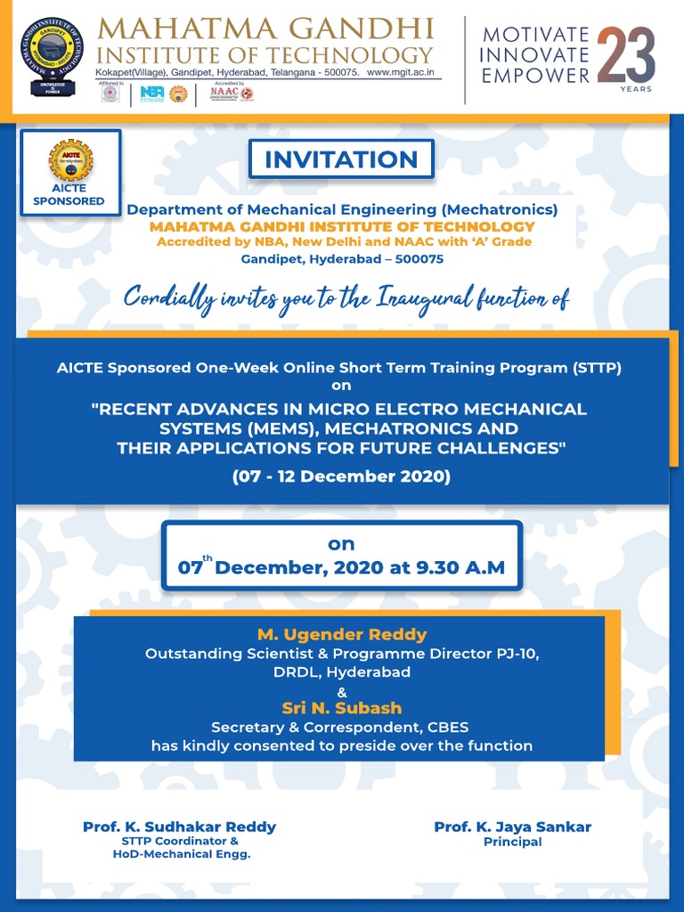 Inaugural Invitation AICTE - STTP - 4 | PDF
