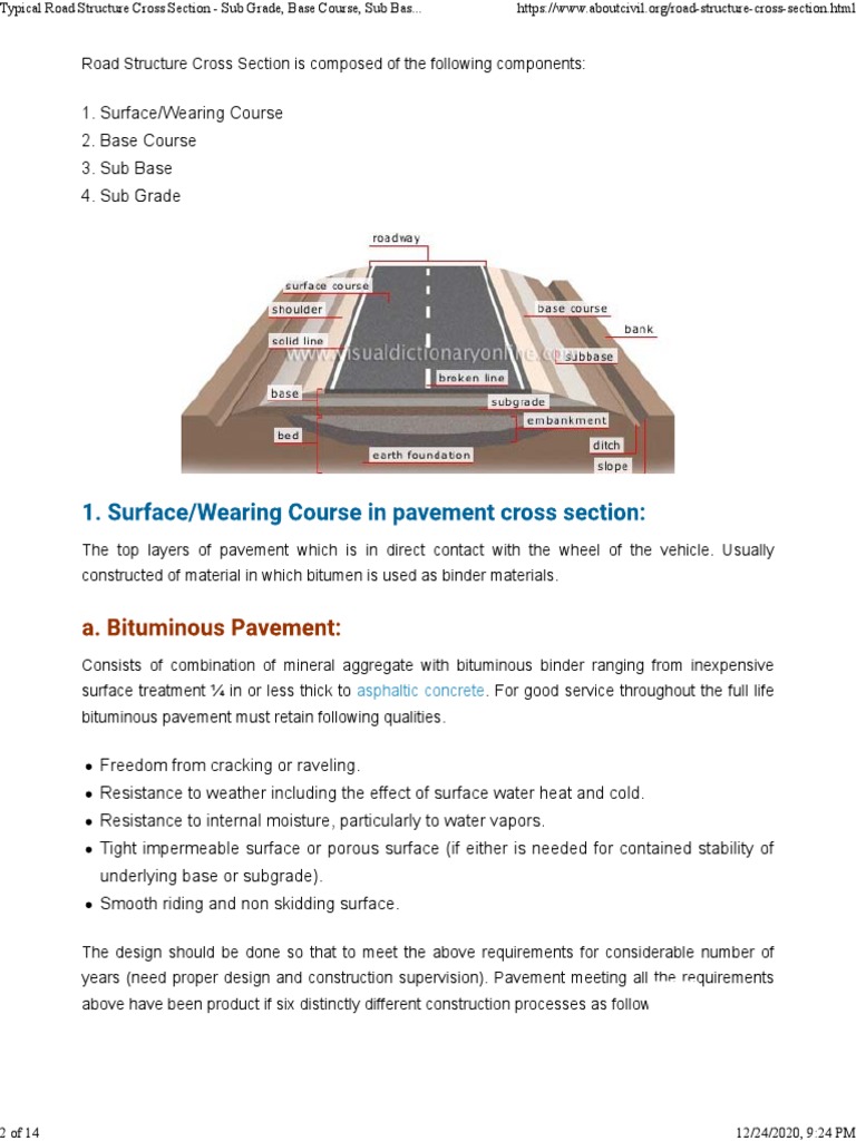 Typical Road Structure Cross Section - Sub Grade, Base Course, Sub Base, Wearing Course | PDF ...