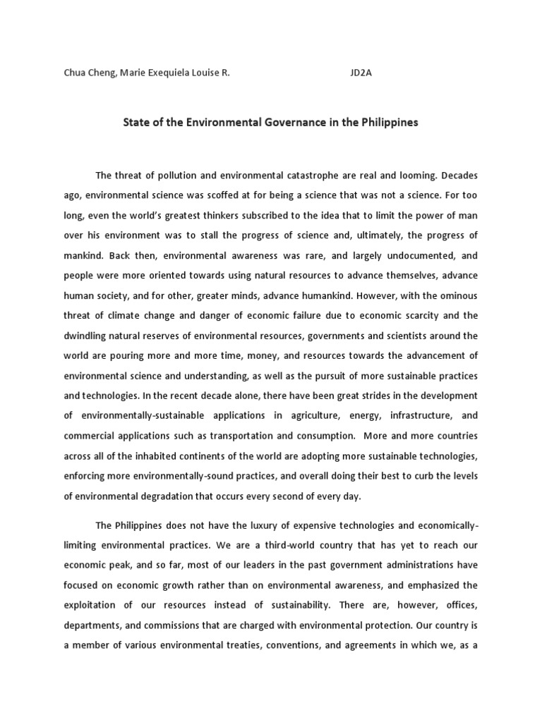 REFLECTION STUDY ON ENVIRONMENTAL GOVERNANCE IN THE PHILIPPINES (Chua ...