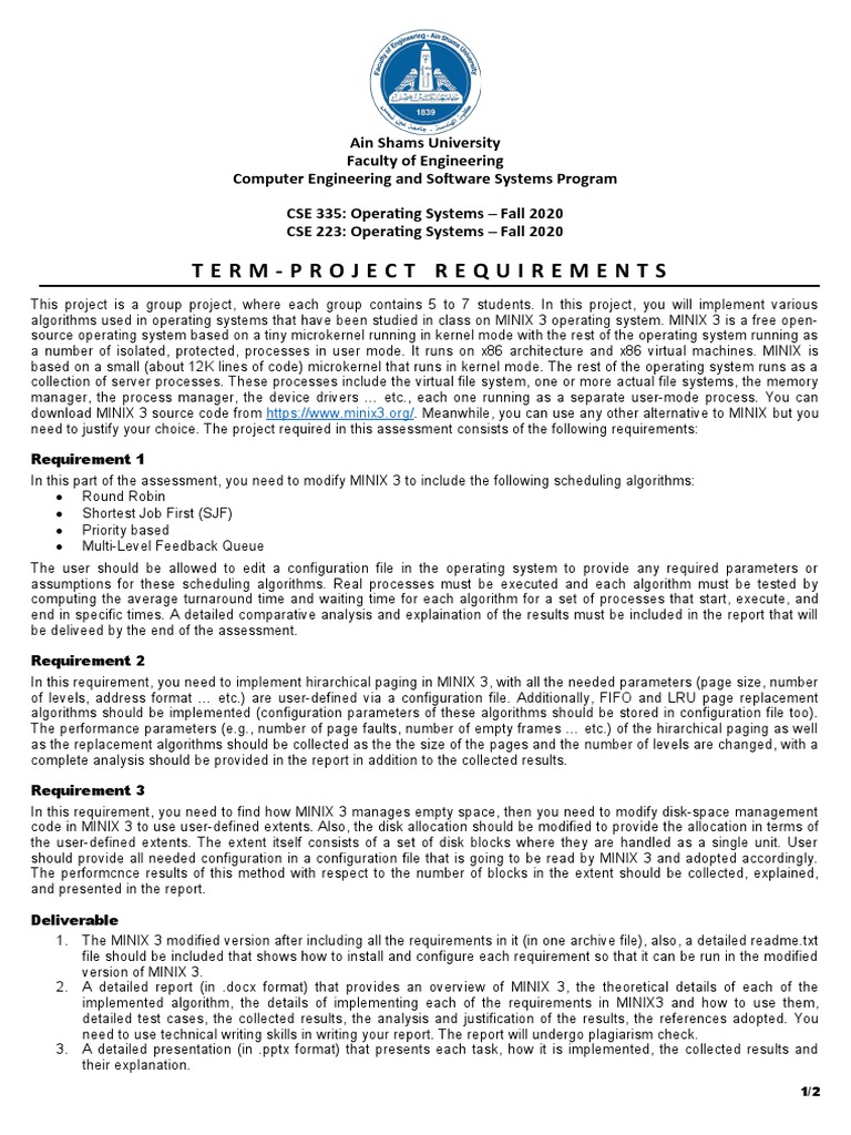 CSE335 TermProject Fall20 | PDF | Kernel (Operating System) | Operating System