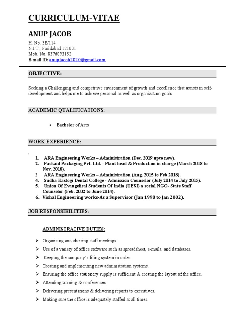 ANUP JACOB CV | PDF | Retail | Economies