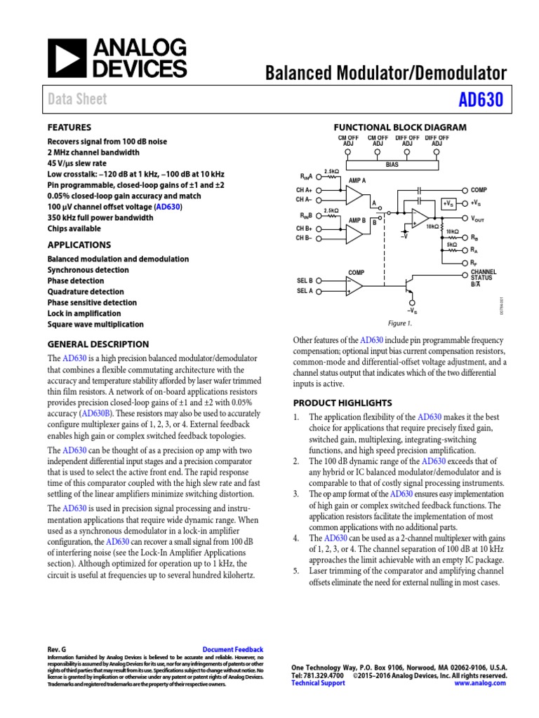 AD630 Balanced Modulator-Demodulator | PDF | Amplifier | Operational ...