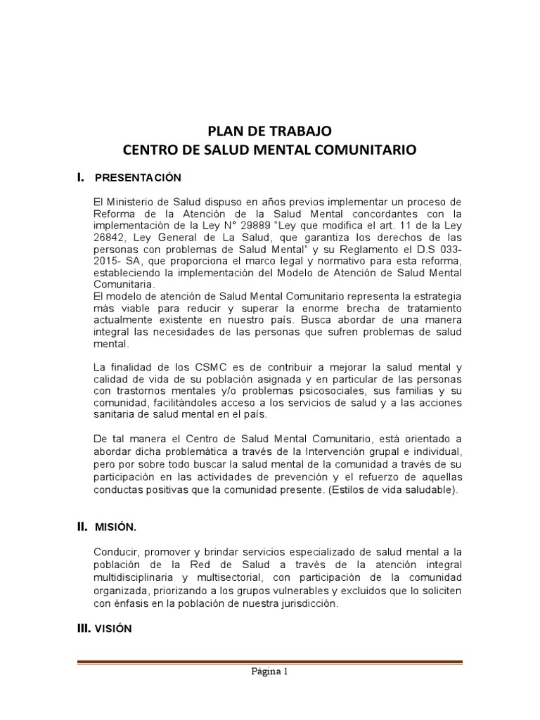 Plan de Trabajo CSMC | PDF | Salud mental | Hospital
