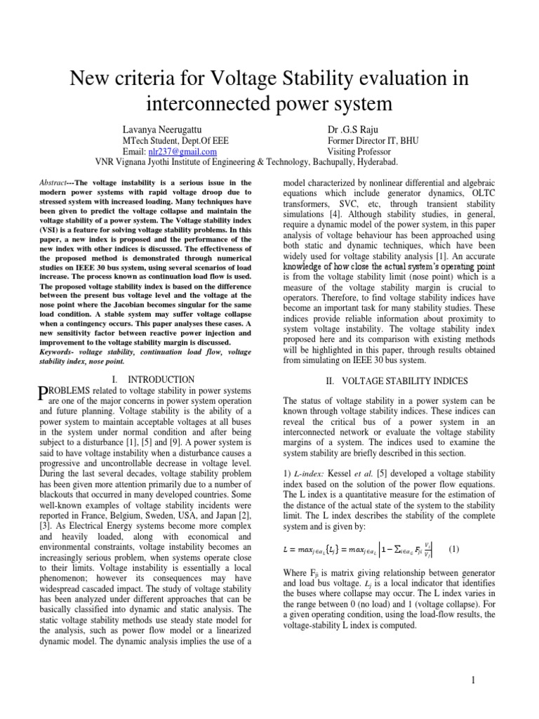 New Criteria For Voltage Stability Evaluation in Interconnected Power System | Download Free PDF ...