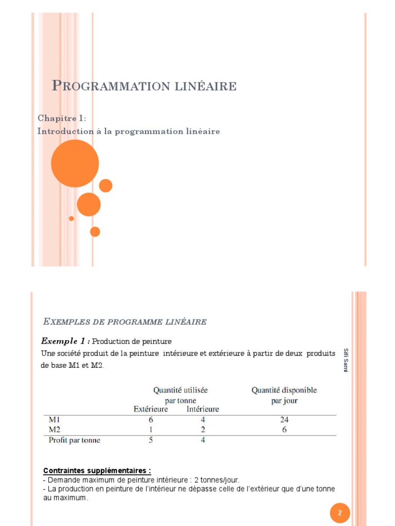Introduction à la Programmation Linéaire | PDF | Optimisation linéaire ...