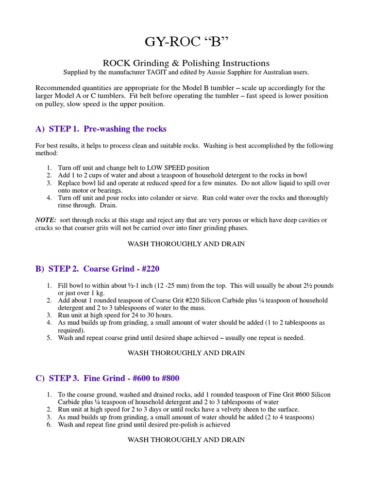 Gy-Roc "B": ROCK Grinding & Polishing Instructions | PDF | Belt ...