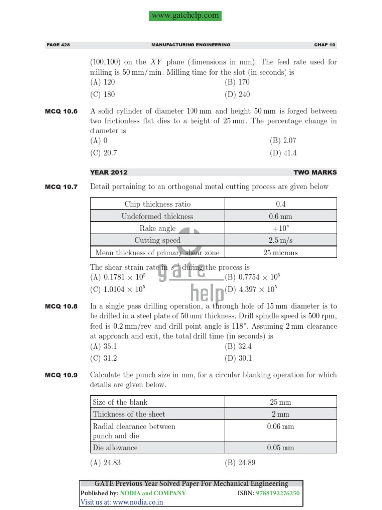 Calculating Milling Times, Forging Dimensions, Shear Strain Rates ...
