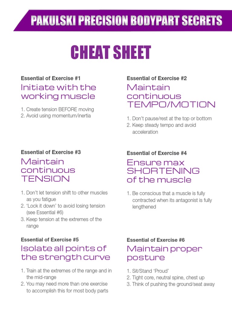 Cheat Sheet: Initiate With The Working Muscle Maintain Continuous Tempo ...