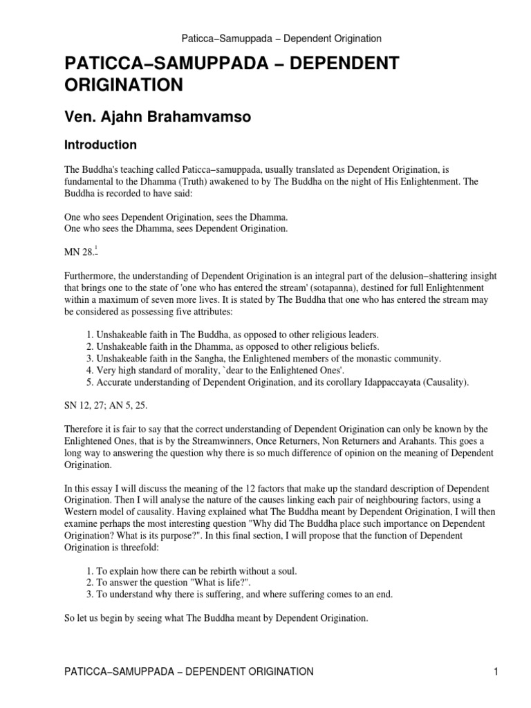 Paticca Samuppada Dependent Origination: Ven. Ajahn Brahamvamso | PDF ...