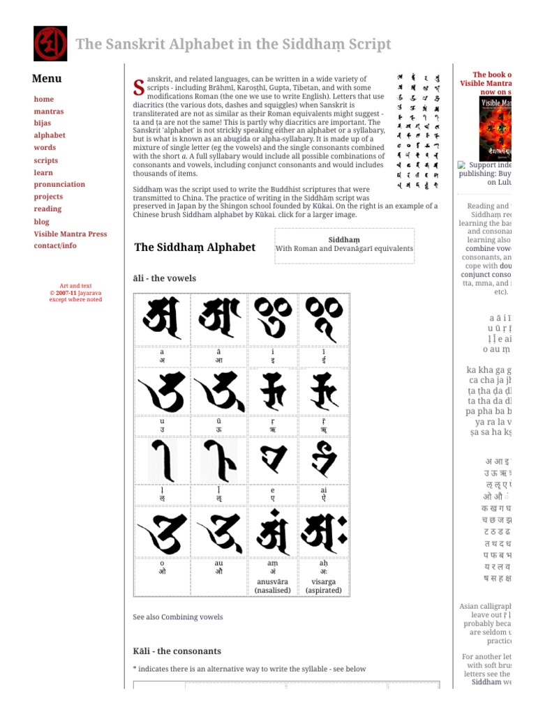 The Sanskrit Alphabet in The Siddha Script | PDF | Alphabet | Notation