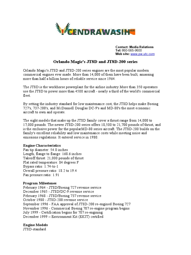 Orlando Magic's JT8D and JT8D-200 Series: Engine Characteristics | PDF