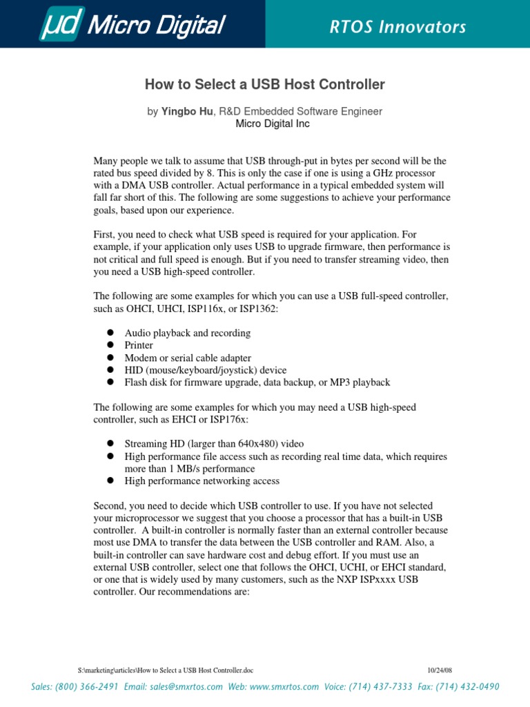How To Select A USB Host Controller | PDF | Usb | Electronic Engineering