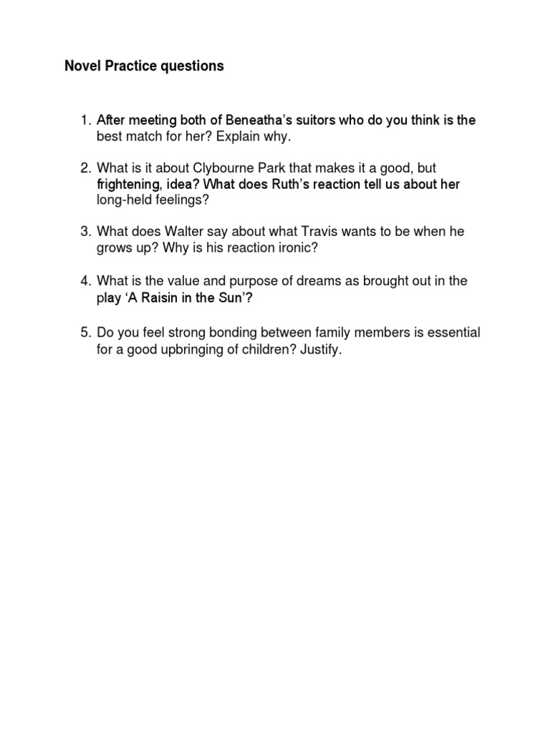 Novel Practice Questions | PDF