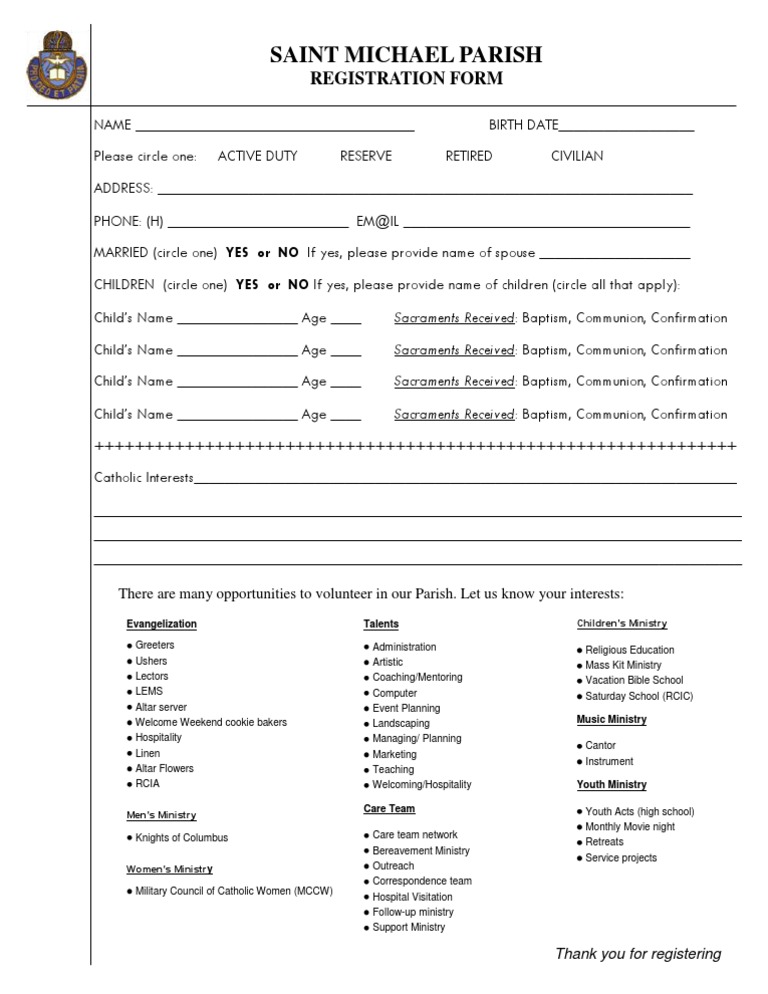 St. Michael Parish Registration Form | PDF | Confirmation | Mass (Liturgy)