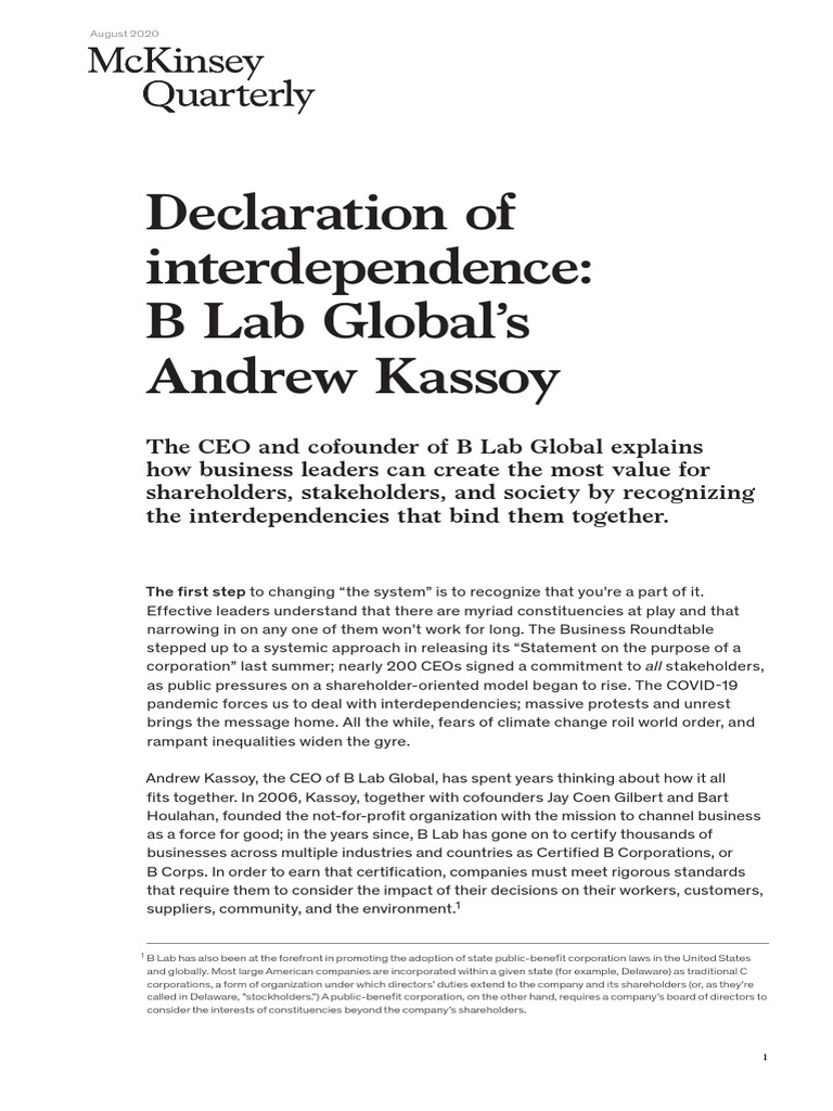 Declaration of Interdependence B Lab Globals Andrew Kassoy | PDF ...