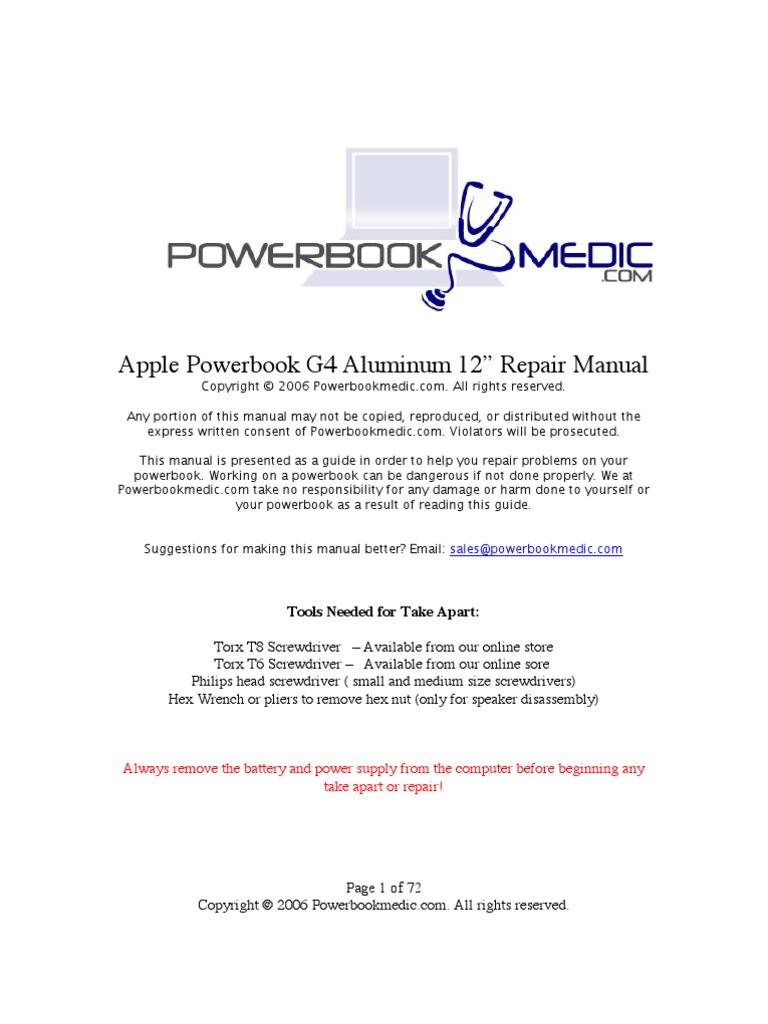 Apple Powerbook G4 Aluminum 12" Repair Manual | Download Free PDF ...