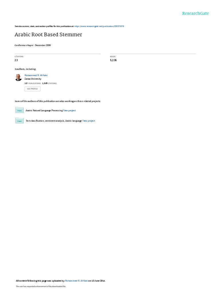 Arabic Root Based Stemmer | PDF | Arabic | Human Communication