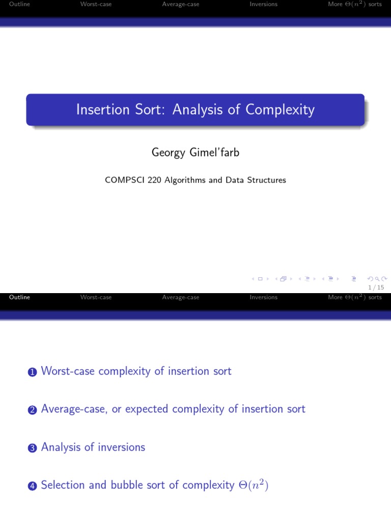 Insertion Sort: Analysis of Complexity: Georgy Gimel'farb | PDF | Algorithms And Data Structures ...