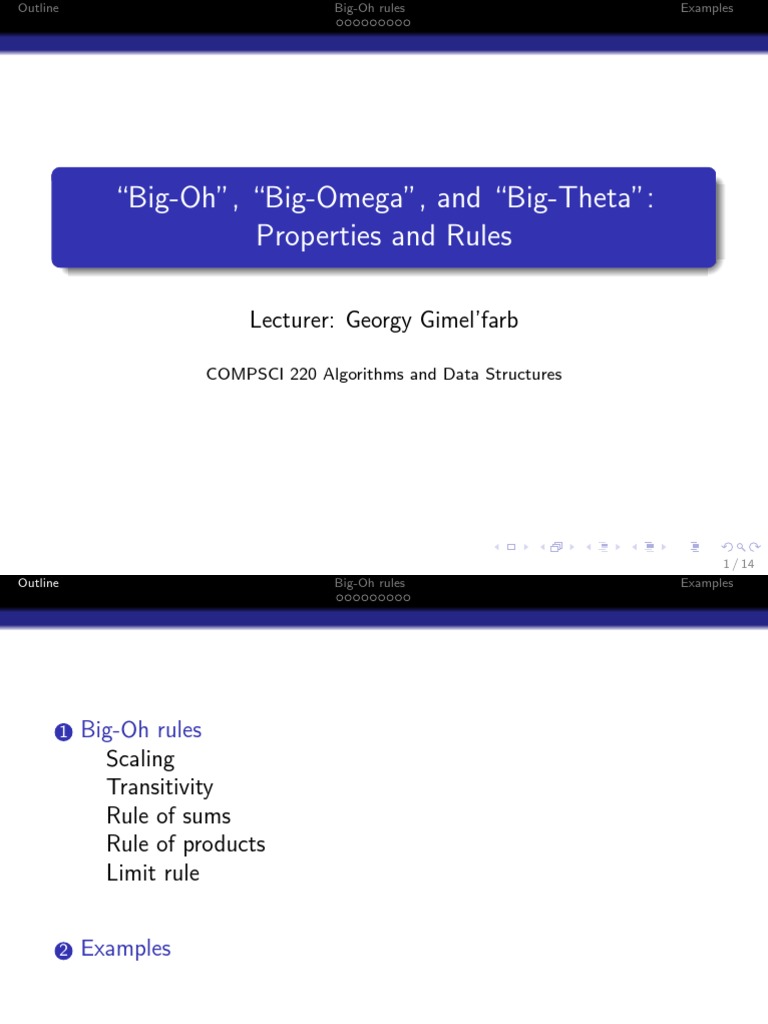 "Big-Oh", "Big-Omega", and "Big-Theta": Properties and Rules | PDF ...