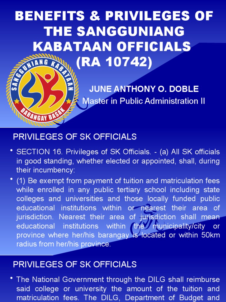 SK Officials: Benefits and Privileges | PDF | Virtue | Government