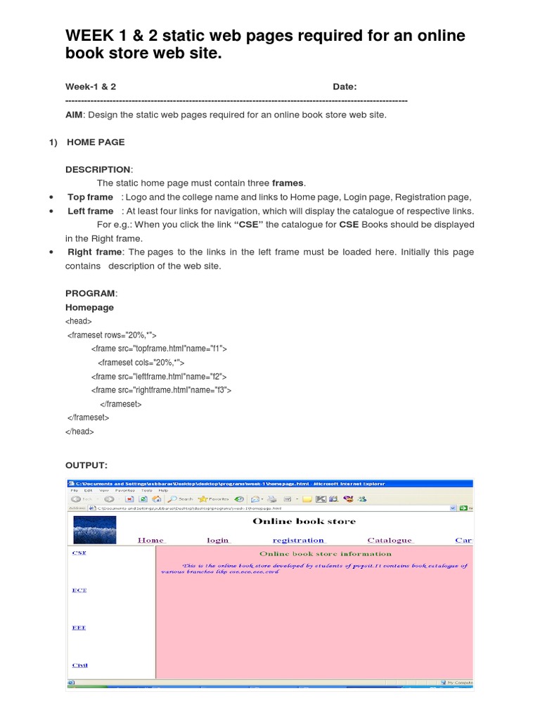 WEEK 1 & 2 Static Web Pages Required For An Online Book Store Web Site ...