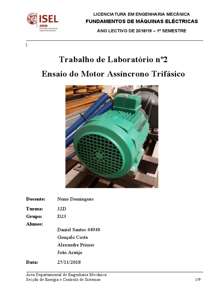 Motor Assíncrono Trifásico | PDF | Potência (Física) | Rede elétrica
