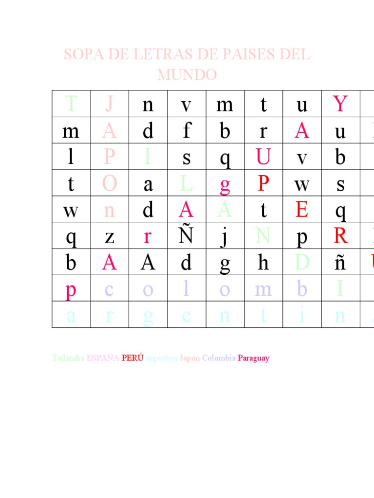 Sopa de Letras de Paises Del Mundo | PDF