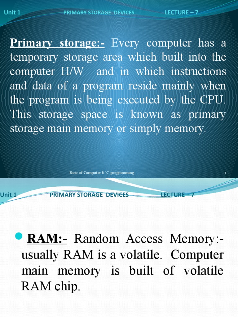 Primary Storage Every Computer Has A Unit 1 Lecture 7 Pdf Read Only Memory Computer