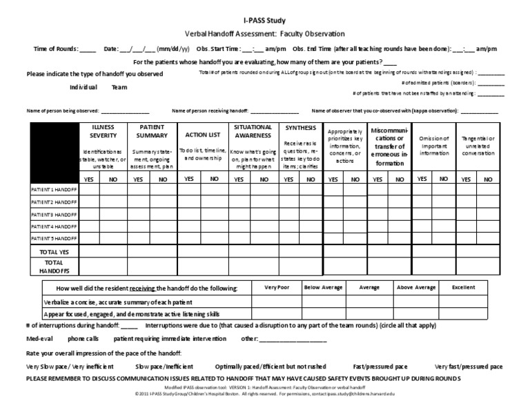 i-PASS OBSERVATION TOOL | PDF | Communication | Psychological Concepts
