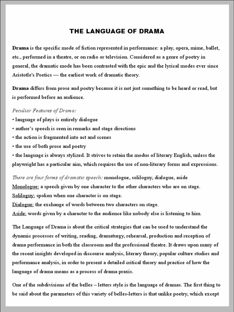 The Language of Drama | PDF | Monologue | Poetry