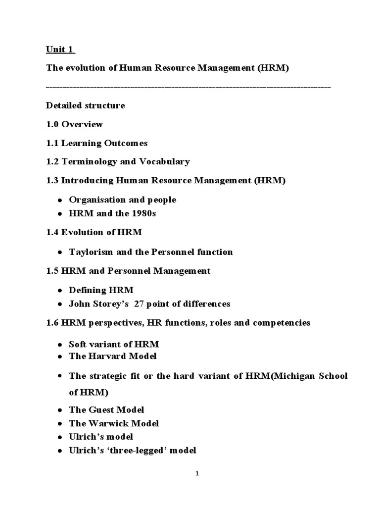 Unit 1 Evolution of HRM | PDF | Human Resource Management | Human Resources