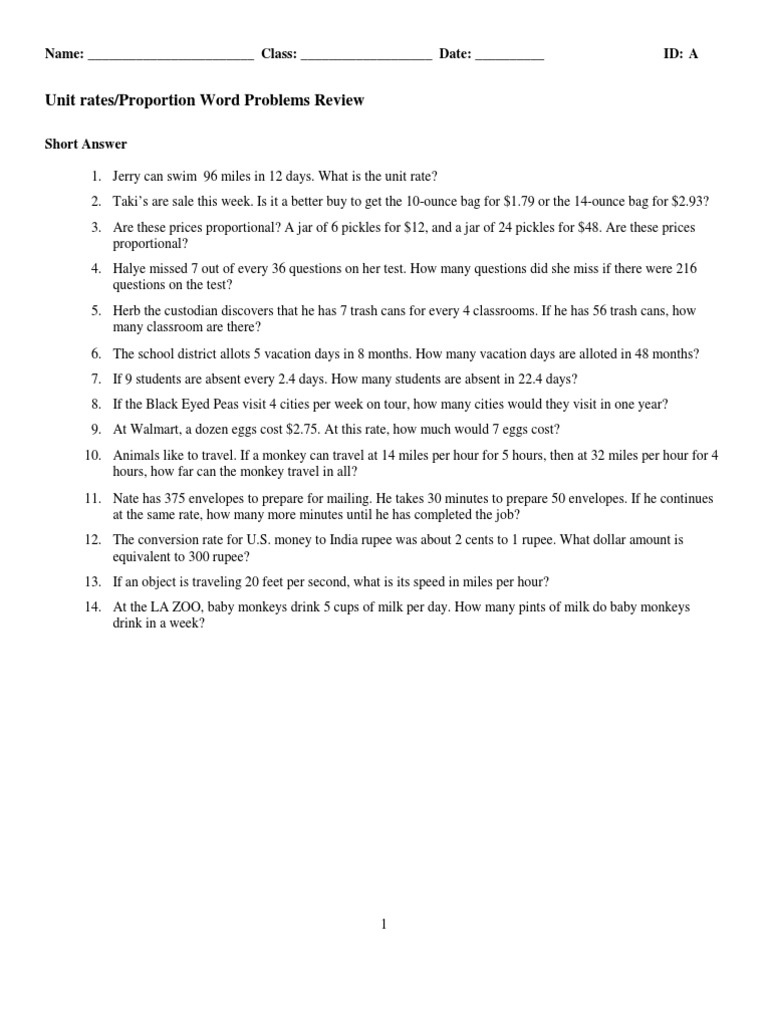 Ratios and Proportions Quiz Review | PDF | Business
