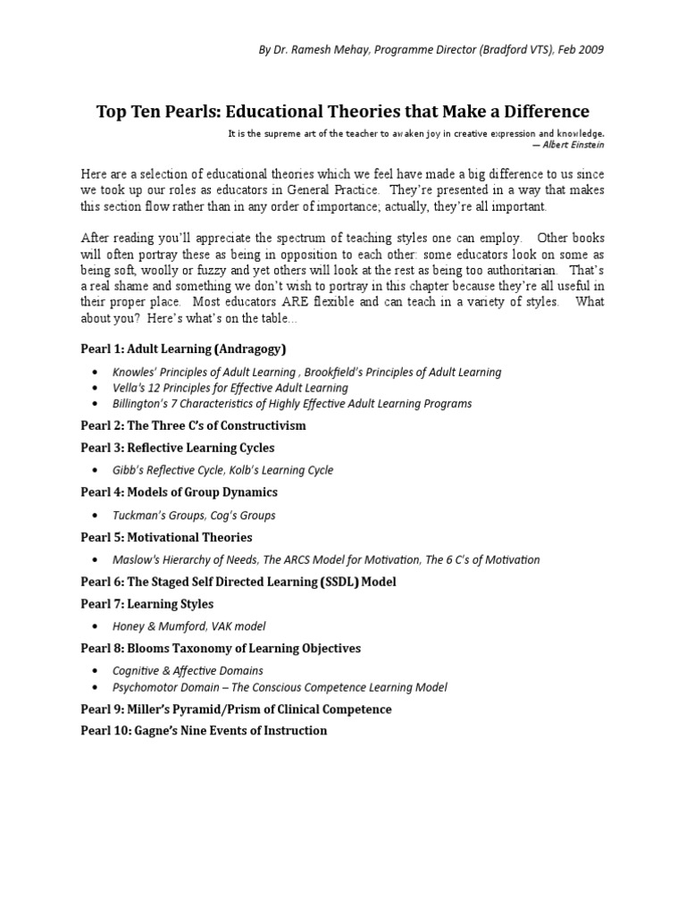 Top Ten Educational Pearls | PDF | Constructivism (Philosophy Of ...