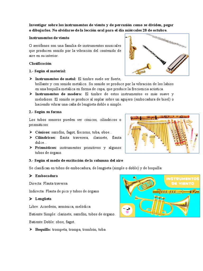 Instrumentos de Viento y de Percusión | PDF | Instrumentos musicales ...